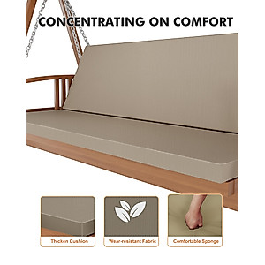 Kybolt Wooden Patio Swing with Adjustable Canopy,3-Seater Wood Patio Swing Bench Bed with Removable Cushion,Patio Swing Glider with Flatbed for Backyard Garden Balcony Poolside