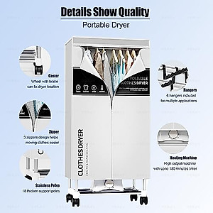 Clothes Dryer, Portable Drying Machine with Timer, 60inch Laundry Drying Wardrobe with Large Capacity, Electric Dryer/Rack for Home | Appartments (Classic Grey)