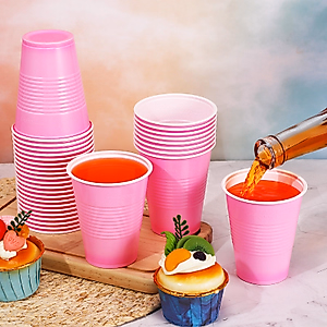Yinkin 100 Pcs 9oz Halloween Disposable Plastic Cups Cold Drinking Cups for Birthday Party Wedding Wine Coffee Halloween Thanksgiving Christmas(Pink)