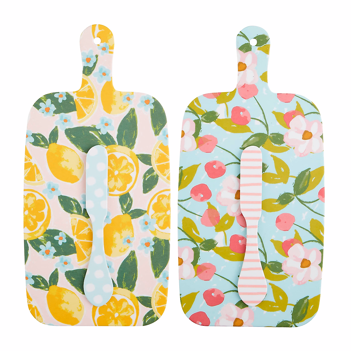 Mud Pie Lemon Melamine Board Set, board 11 1/4" x 5 1/2" | spreader 6"
