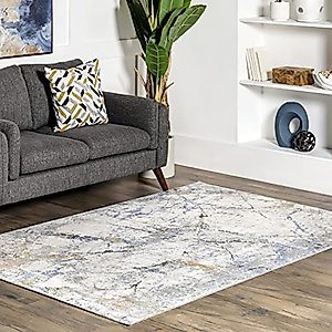 nuLOOM Luca Abstract Splatter Machine Washable Area Rug, 7' 10" x 10', Beige