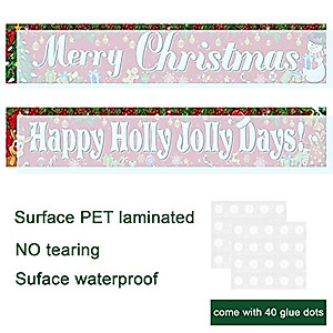 2 Pack Merry Christmas Banner Xmas Decorations Welcome Red Christmas Porch Banners Poster for Home Wall Indoor Holiday Party Winter Decor