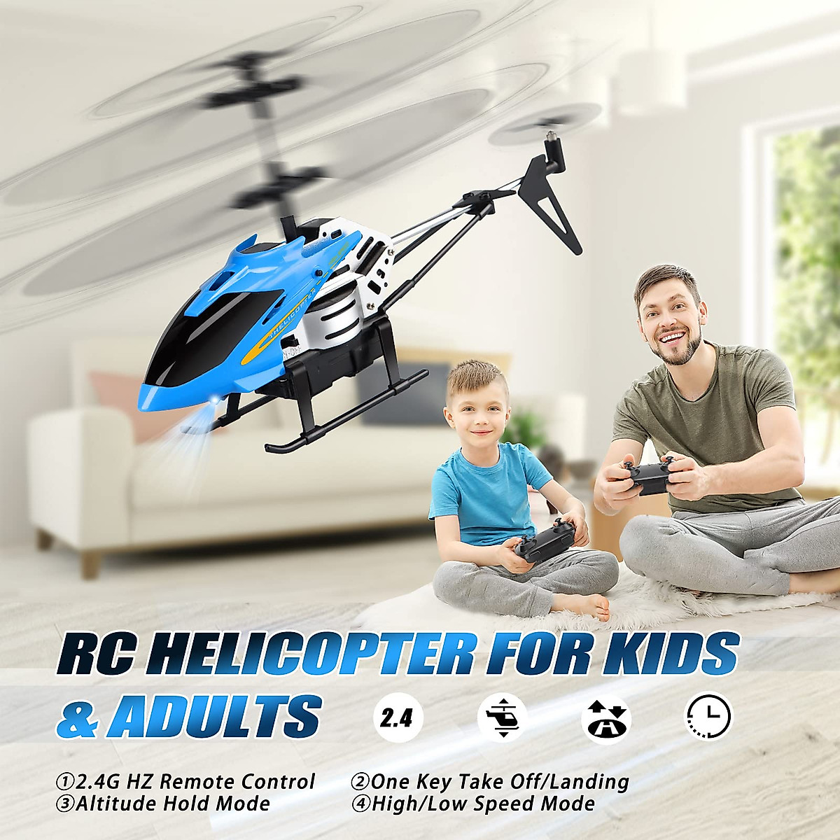Dolanus RC Helicopters - Remote Control Helicopter Toys: One Key Take-Off/Landing, Automatic Altitude Hold, LED Light & 3.5 Channel Gyro Stabilizer, Flying Toys - Gift for Boys/Girls Kids Adults, Blue