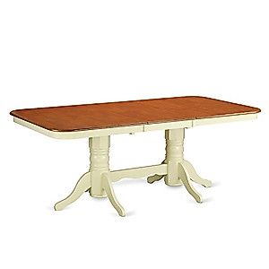 East West Furniture NAT-WHI-TP Napoleon Kitchen Table - a Rectangle Dining Table Top with Butterfly Leaf & Double Pedestal Base, 40x78 Inch, Buttermilk & Cherry