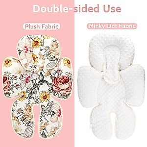 Floral Car Seat Insert,Cushion for Stroller, Swing, Bouncer, 2-in-1 Reversible, Floral Baby Car Seat Cover for Girl,Infant Carseat Canopy Sun Cover，Baby Carrier Cover with Zipped Peep Windows