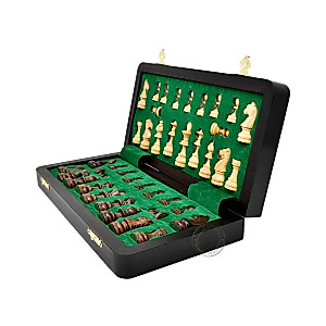 House of Chess - 10 Inch Wooden Magnetic Folding Travel Chess Set/Board with 2 Extra Knights, 2 Extra Pawns, 2 Extra Queens and Algebraic Notation - Handmade - Premium Quality