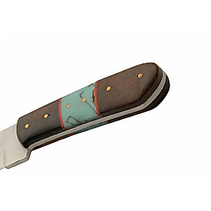 SZCO Supplies 8" Turquoise Resin/Wood Handled Outdoor Hunting Knife With Leather Sheath