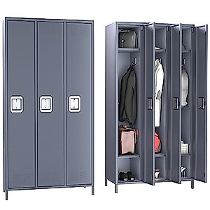 GangMei Latest Version 3 Doors Metal Storage Locker Combination, 72" Steel Storage Lockers for Employees, Lockable Storage Cabinet for Home, Gym, School, Office. Assembly Required (3 Doors, Black)