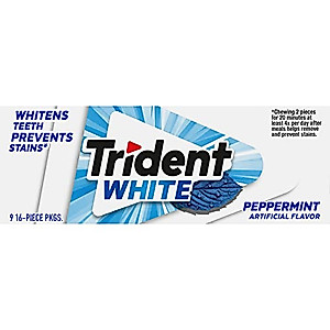 Trident White Peppermint Sugar Free Gum, 16 Count (Pack of 9)
