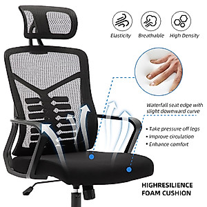 EnjoySeating Ergonomic Office Chair Heavy Duty 350 lbs, Breathable Mesh Desk Chair with 2D Headrest and Lumbar Support, Tilt Function, Swivel Task Chair for Home Work Black