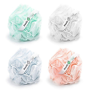 Arilexa 75g Loofah Shower Bath Sponge | Large Shower Ball for Cleaner, Smoother Skin - Long Durability - Easy to Hang & Use - Exfoliate Skin Body Wash, 4 Colors