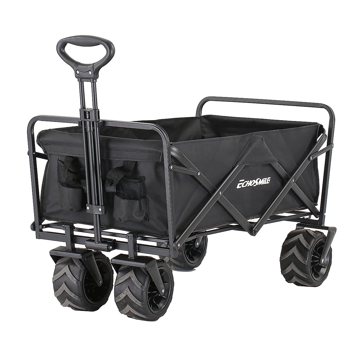 EchoSmile Heavy Duty 350 Lbs Capacity Collapsible Wagon, Outdoor Folding Camping Wagons, Grocery Portable Utility Cart, Adjustable Rolling Carts, All Terrain Sports Wagon with Big Wheels