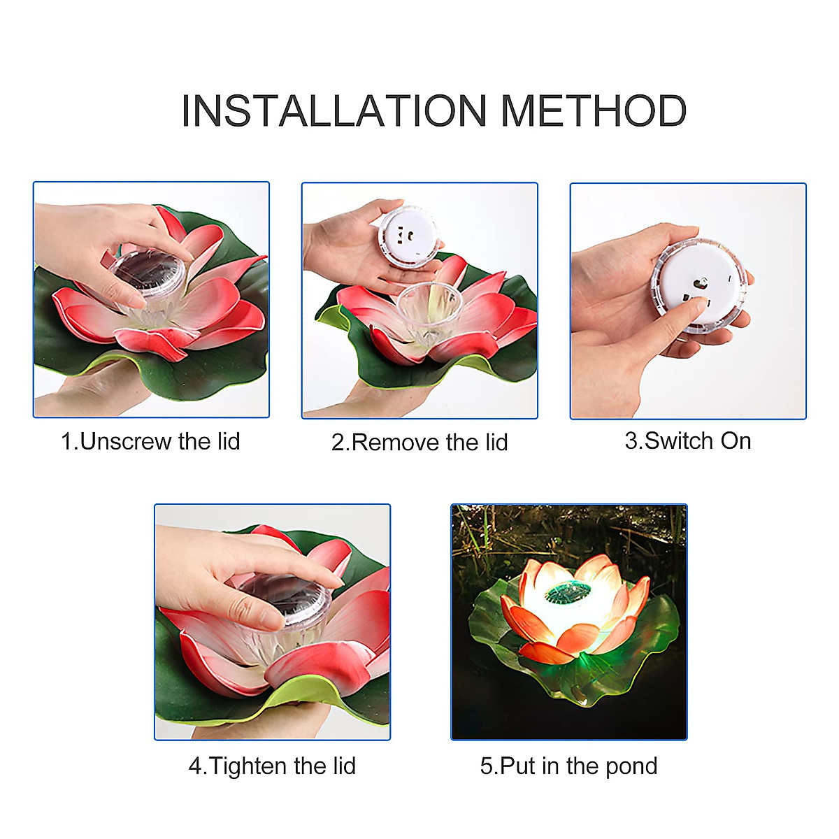 ComeHome Floating Solar Pond Light Lotus Floating Lights Lotus Solar Light, Solar Floating Pool Lights Lotus Flower Decor Solar Lights for Pond