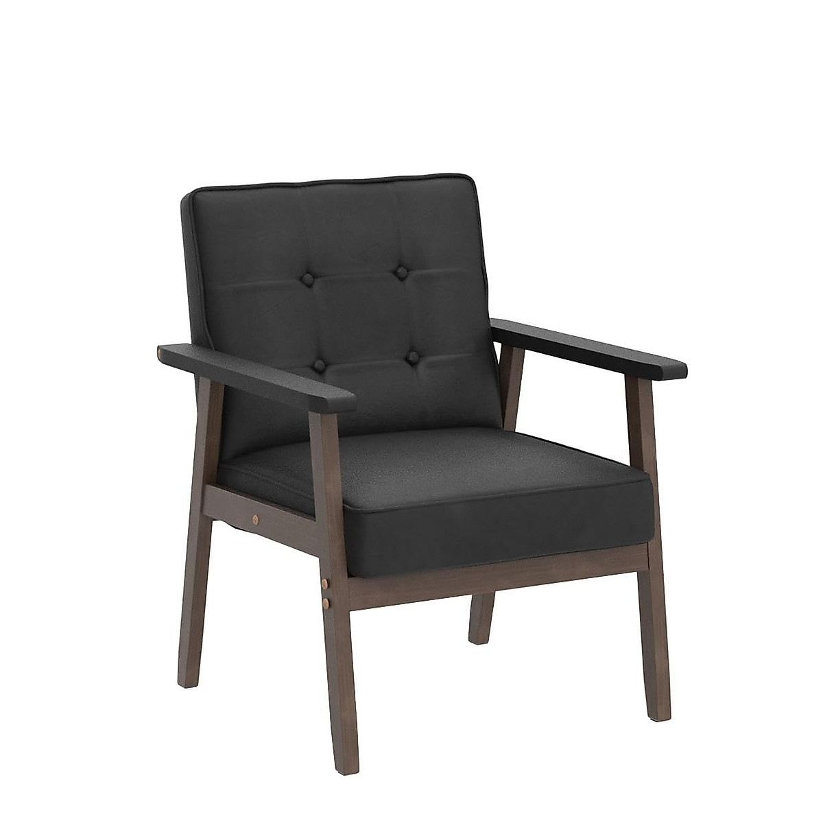 Okeysen Accent Chairs Set of 2, Mid Century Modern Accent Chair, Retro Wood and Leather Armchairs Side Chair, Lounge Reading Comfy Arm Chair for Living Room, Bedroom, Office(Matte Black)