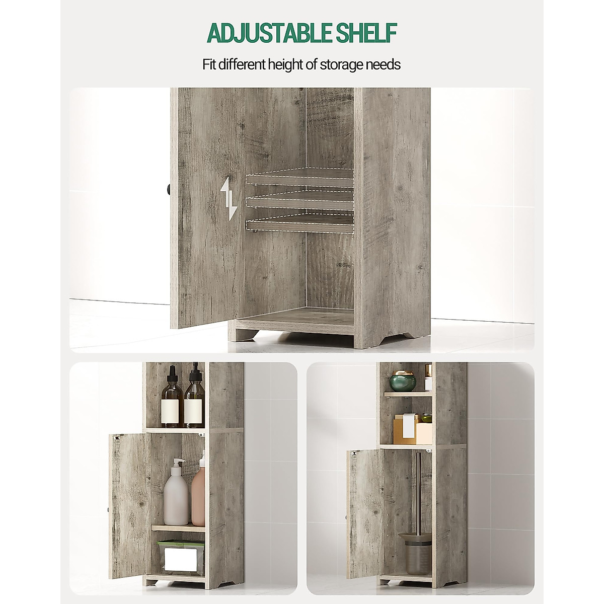 Hzuaneri Bathroom Storage Cabinet, Corner Floor Cabinet with Doors and Adjustable Shelf, Narrow Toilet Paper Cabinet, Bathroom Organizer for Small Spaces, Greige BC19705X