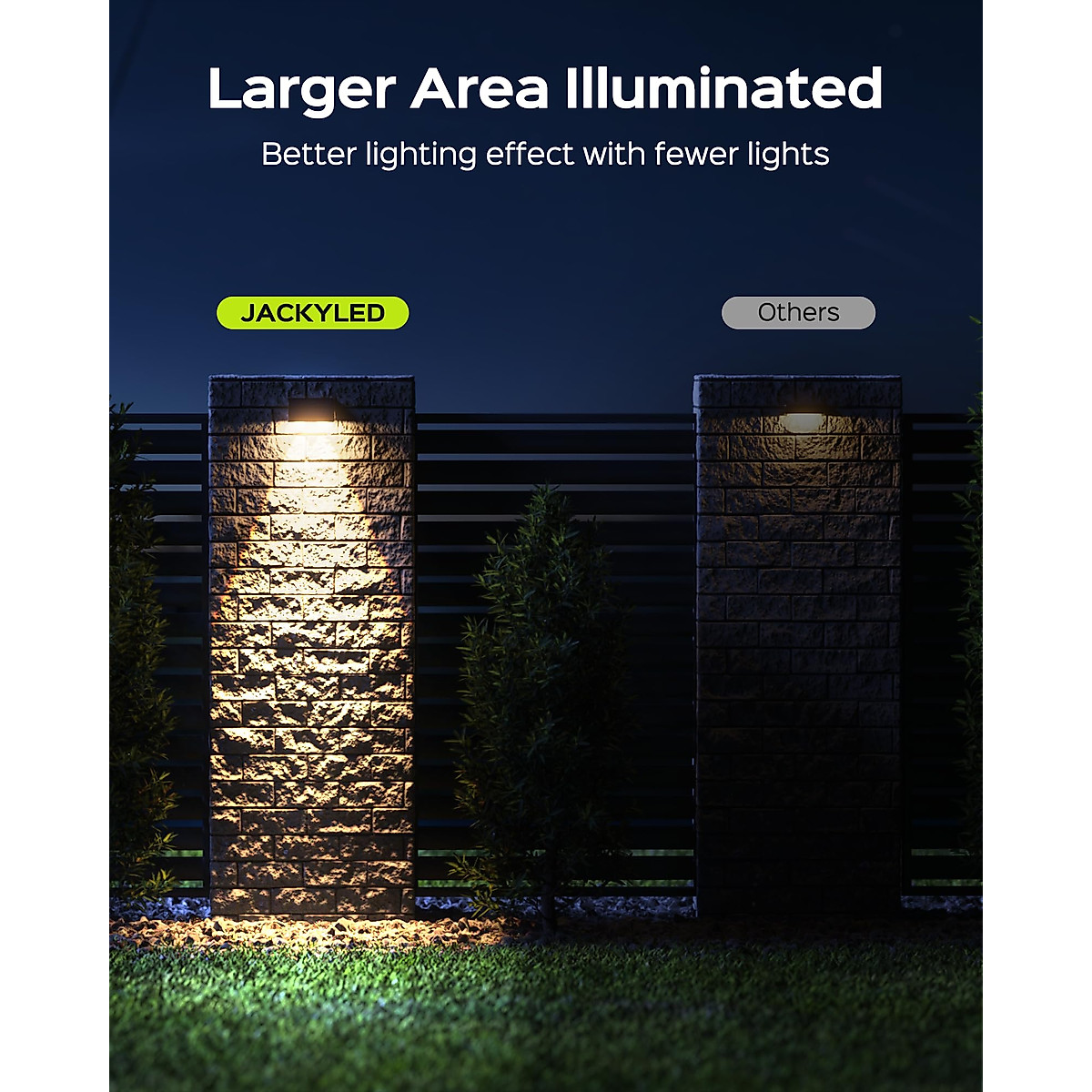 JACKYLED Solar Fence Lights Outdoor, 50 Lumens Bright Fence Lights Solar Powered Outdoor Waterproof Patio Decor Warm White Lights for Wall, Rail, Porch, Backyard, Garden (8 Pack)