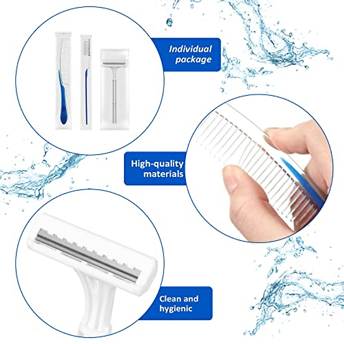150 Pcs Disposable Toothbrushes and Comb Razors Bulk Individually Wrapped Soft Bristle Travel Toothbrush Kit Hair Combs Stainless Steel Blade Shaving Razors for Homeless Hotel Nursing Home Charity
