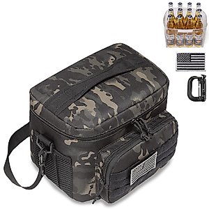 DBTAC Tactical Lunch Bag for Men Women, 12 Cans Insulated Lunch Box for Adult | 9L Leakproof Lunch Cooler Tote for Work Office Outdoor Travel | Soft Easy To Clean Liner x2, Black Camo