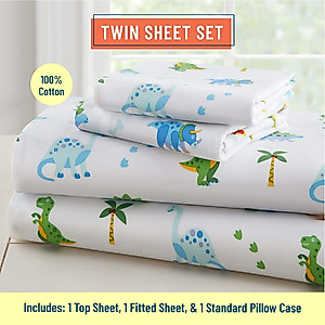 Wildkin Cotton Twin Sheet Set Bundle with Pajama Set Size 2T (Dinosaur Land)