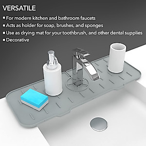 Silicone Faucet Mat- Kitchen & Bathroom Accessories, Kitchen & Bathroom Must haves, faucet drip catcher, Kitchen and bathroom Gadgets, Sink protector for sink, Foldable Silicone Splash Guard (Gray)