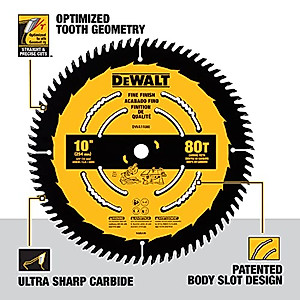 DEWALT Table Saw Blade, 10 inch, 80 Tooth, Fine Finish, Ultra Sharp Carbide (DWA11080)
