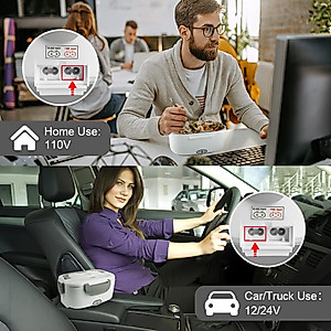 Electric Lunch Box Food Heater, FVW 3 in 1 Portable Food Warmer Lunch Box for Car & Home, Luncheaze, Leak Proof, Lunch Heating Microwave with 304 Stainless Steel Container 1.5 L, 110V/12V/24V