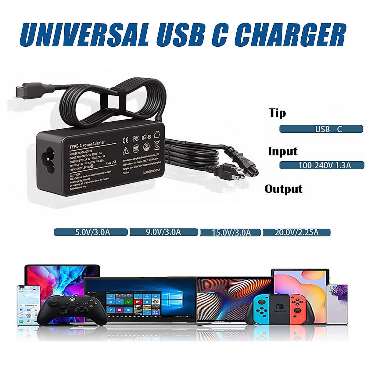 45W USB-C Charger for Acer Chromebook Spin 11 13 R13 15 314 315 CP311 CP315-3H CP713 CB5-312T-K5X4 CP311-1H CP311-2H CP311-1H-C1FS C5PN 1HN-C2DV C679 CP315-1H CP315-1H-P8QY Type C Power Adapter Supply