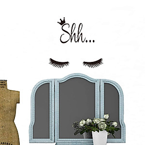 Maydahui 2 PCS Eyelash Wall Decal 14 Inch Salon Home Sign Decor Black Purple Shh Sleep Eyes Art Vinyl Mural Wall Sticker for Living Room Bedroom Easy to Paste