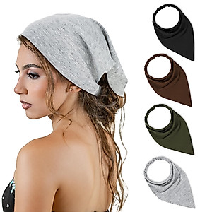 Gjinxi Elastic Scarf Headband 4Pcs Triangle Bandana 13 Inch Large Boho Head Scarves Non Slip Headpiece Summer Hair Kerchief Wraps Solid Color Stretch Hair Accessories Fit Teen Girls Travel Party