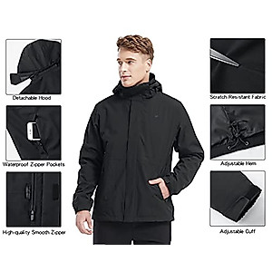 CAMELSPORTS Men’s Waterproof Ski Jacket Warm Winter Mountain Snow Coat 3 in 1 Windproof Hooded Raincoat