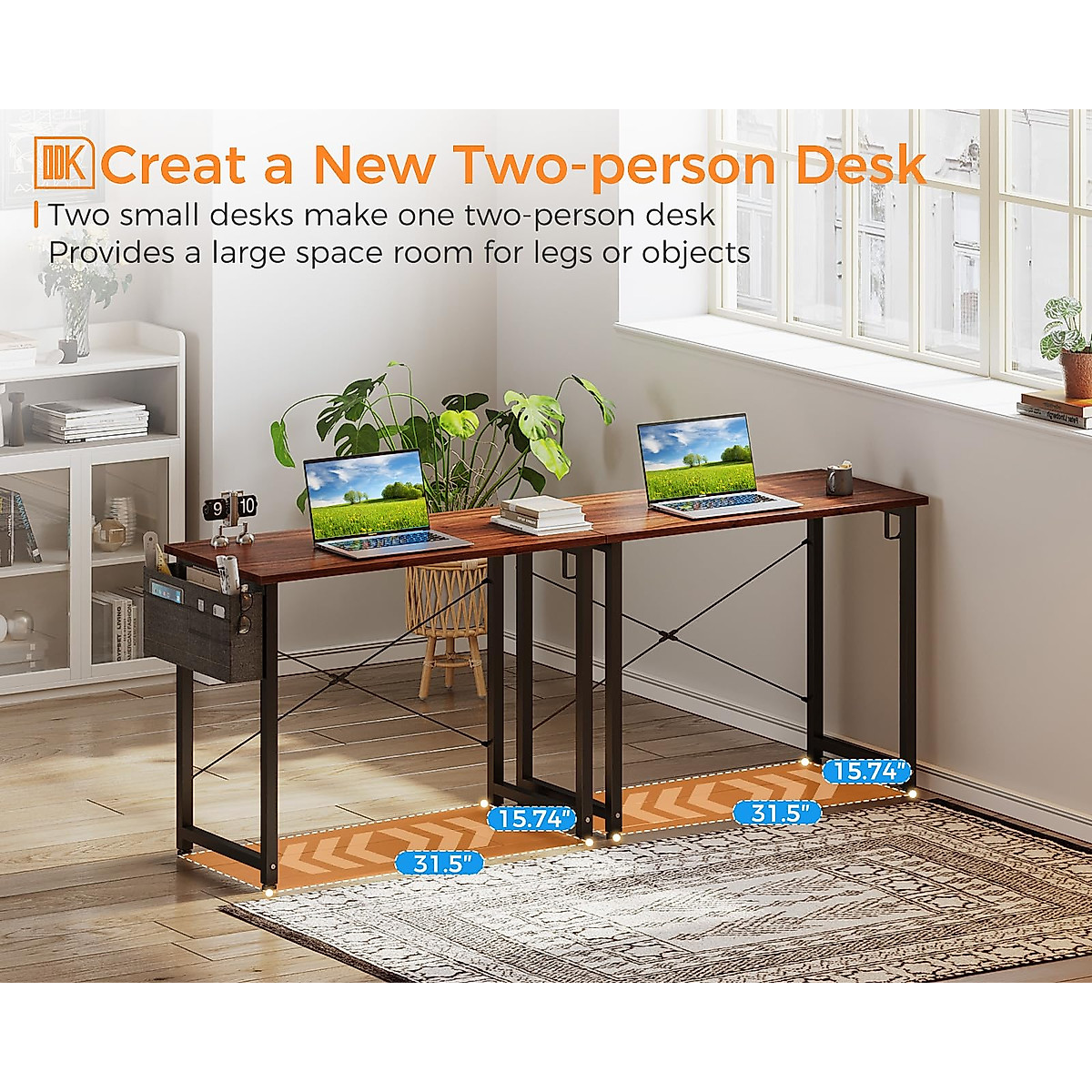 ODK Laptop Desk Study Desk, 32 Inch Small Desk, Writing Desk with Storage, Work Table with Headphone Hook for Small Space Home Office, Deep Brown