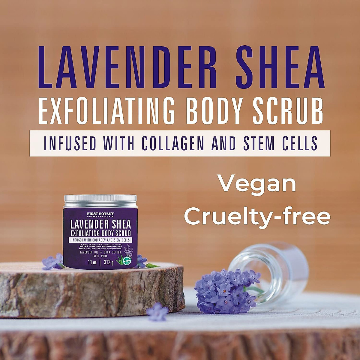 First Botany Body Scrub - Natural Exfoliating Salt Scrub & Body and Face Souffle helps with Moisturizing Skin, Acne, Cellulite, Dead Skin Scars, Wrinkles (10 fl oz, Lavender)