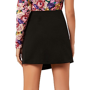 Verdusa Women's High Waist Wrap Asymmetrical Hem A Line Mini Skirt Black L