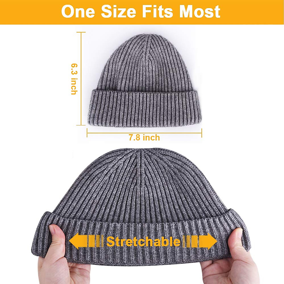 3 Pack Wool Fisherman Beanies for Men, Short Knit Watch Cap Cuffed Trawler Hats,C