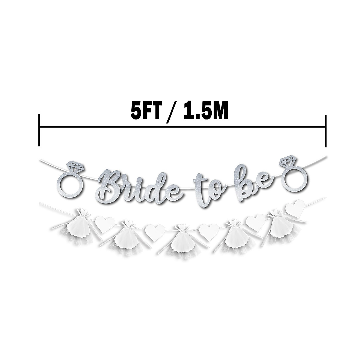 Pre-Strung Bride to Be Banner - NO DIY - Bridal Shower Banner,Bachelorette Bridal Party Decorations - Silver Glitter