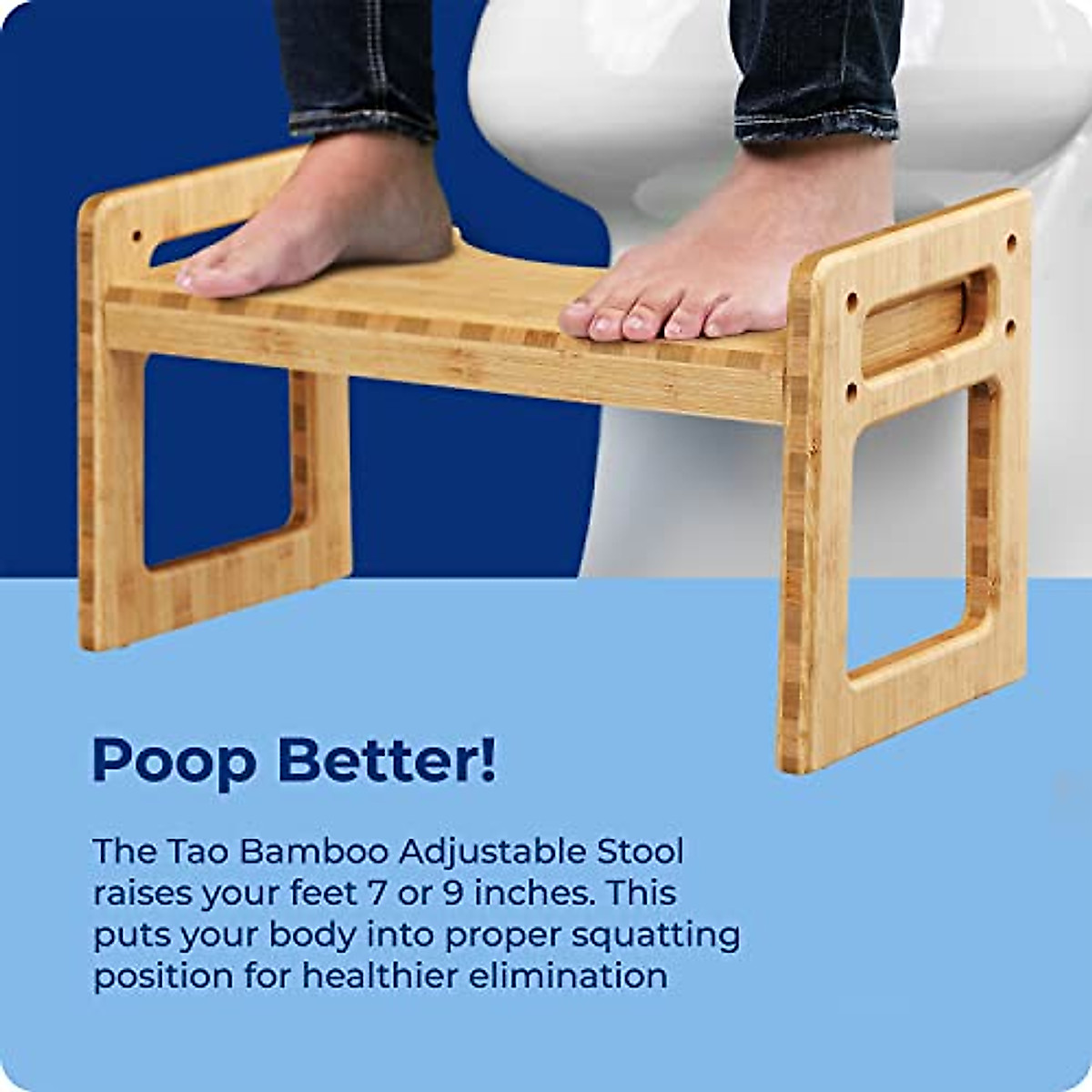 Squatty Potty Tao Bamboo Adjustable Toilet Stool, 7" & 9" Height, Bathroom Stool for Kids and Adults, Brow