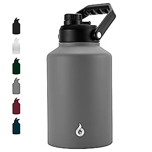 BJPKPK One Gallon(128oz) Insulated Water Bottle, Dishwasher Safe Stainless Steel Thermos, BPA Free Jug with Ergonomic Handle & Anti-slip Bottom, Large Water Bottle, Grey