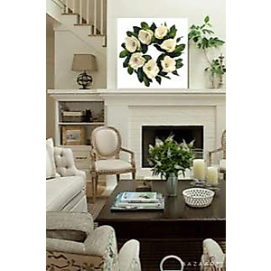 24 inches Magnolia Flower Wreath, Wreath for Front Door, Beautiful Handcrafted Wreath for Home Decor, Weddings Cream