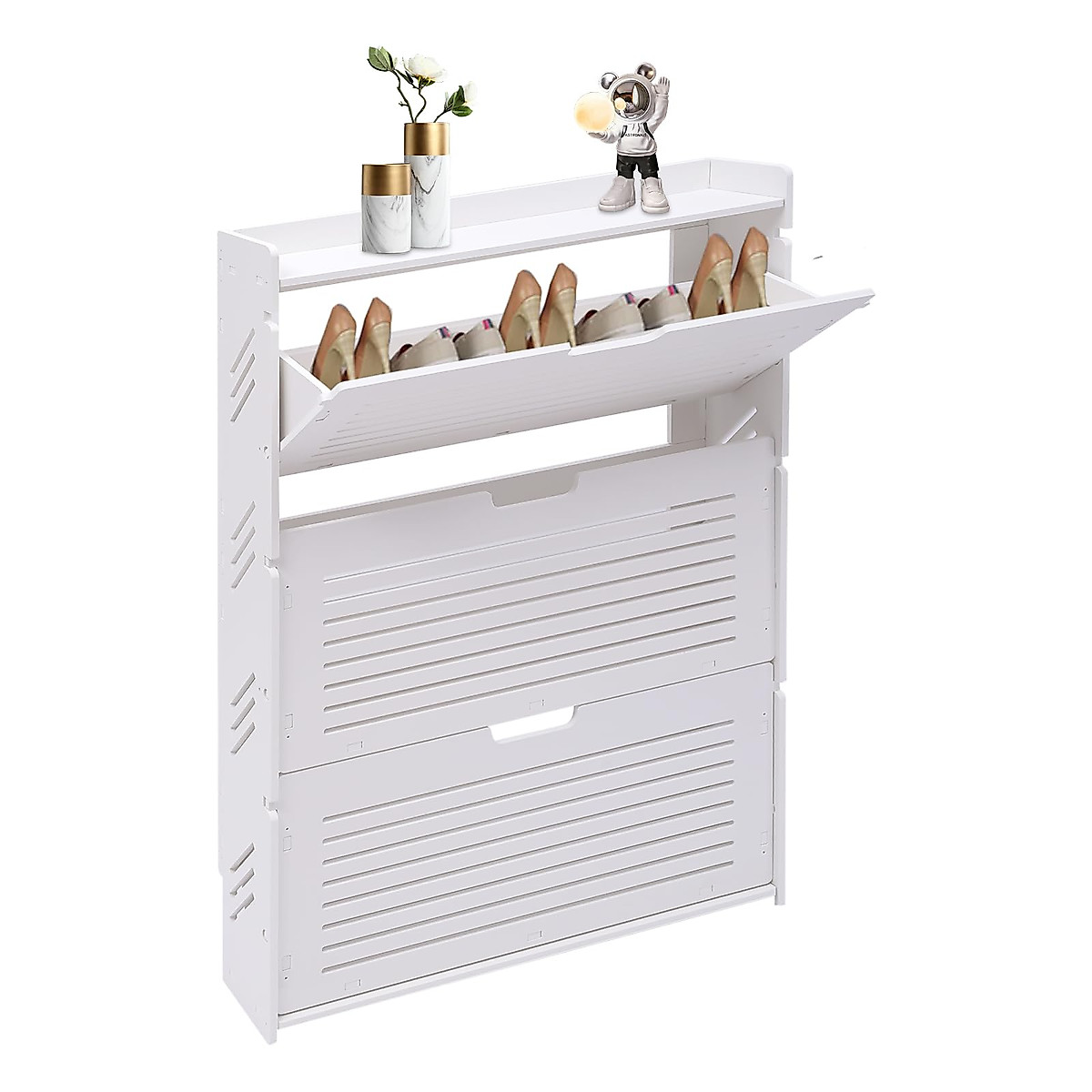 LUOSHALIYA Shoe Storage Cabinet, 3-Layer Shoe Organizer 19.29(L) x6.69(W) x42.91(H) inches, White Tipping Shoe Cabinet for Entryway, Living Room, Bedroom
