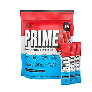 PRIME HYDRATION+ Sticks ICE POP | Hydration Powder Single Serve Sticks | Electrolyte Powder On The Go | Low Sugar | Caffeine-Free | Vegan | 16 Sticks