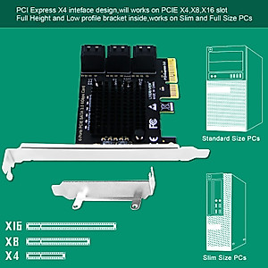 LTERIVER PCI Express X4 to 6-Ports Serial ATA/SATA 3.0 Host Controller Card- Plug and Play on Windows OS, MAC OS and Linux Systems-6X 6Gbps Max SATA 3.0 None Raid Ports-Support AHCI Boot Up (PCE-G2S6)