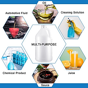 Hoolerry 8 Packs 1 Gallon Plastic Jug with Lids BPA Free Reusable Round Clear Plastic Jug with Cap Heavy Duty HDPE Containers with Pump Dispenser for Sauces Soaps Detergents Liquids Storage