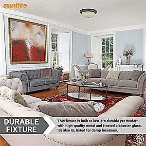 Sunlite 46083-SU Traditional Dome Ceiling Light Classic Decorative Flushmount, Tea-Stained Glass Shade, 60W A19 Bulbs (Not Included), for Bedroom, Hallways & Bathrooms, 16-Inch, Distressed Brown