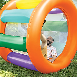 HearthSong Roll with It! 2.0 Giant Inflatable Rainbow Land Roller with Mesh Interior for Active Outdoor Play, 67" Outer Diam. x 45" Inner Diam., Holds up to 300 lbs.