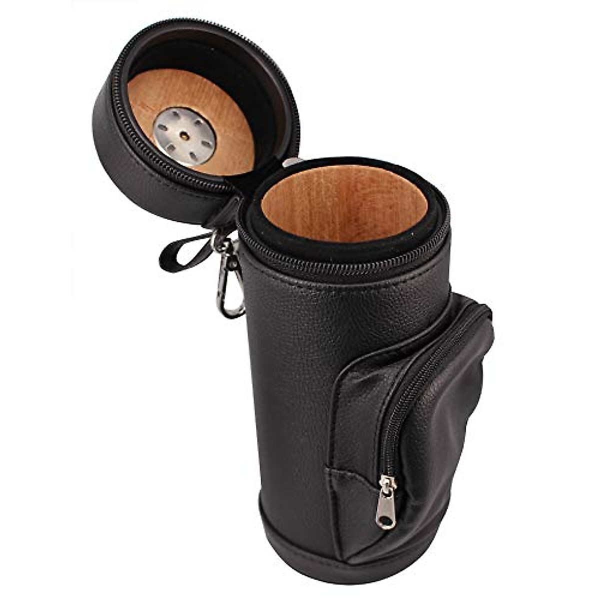 AMANCY Premium Handy Black Leather Travel Cigar Humidor Case with Accessory Pocket , Conveniently Carry Lighter and Cutter