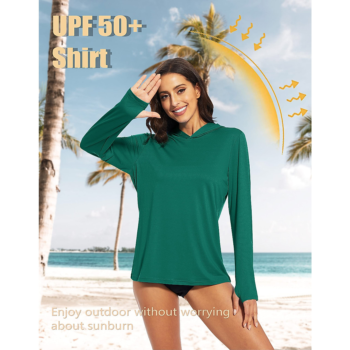 MAGCOMSEN Hiking Shirts Women UV Shirts UPF 50+ Long Sleeve Rash Guard Moisture Wicking Shirt for Workout Emerald Green S