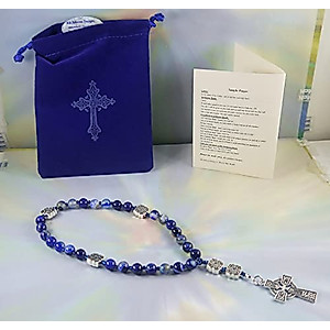 Kit Johnson Designs Anglican Rosary Beads, Blue Striped Agate Beads, Celtic Cross, Prayer Bag, Instruction Booklet