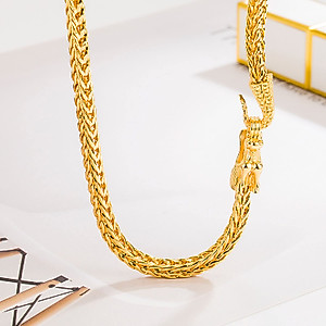 Dankadi Men 925 Sterling Silver Dragon Necklace 24K Gold Plated Vintage 5MM 20 "22" 24 "26" Franco Link Curb Chain Choker Fashion Punk Gold Fine Jewelry Gift (26 inch, Golden)