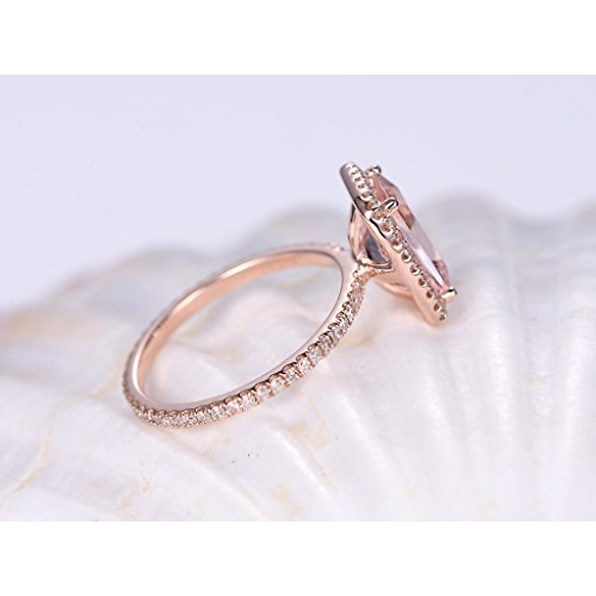 7×9mm Cushion Cut Natural Pink Morganite Engagement Ring Halo Diamond Ring 14K Rose Gold Size 4-9