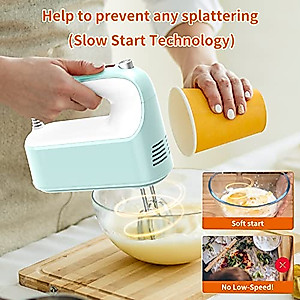 CBQ Hand Mixer Electric, 9 Speed 400W Handheld Mixer with Digital Display, Touch Button, Turbo, Snop-On Storage Case, 5 Stainless Steel Accessories, Mixer Electric Handheld for Cake, Cookie, Egg, Cream, Dough (Ice Blue + White)